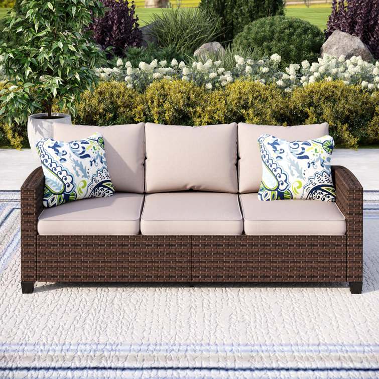 Lark Manor Argyri Stylish Wicker Outdoor Patio Sofa & All-Weather Rattan & Reviews | Wayfair